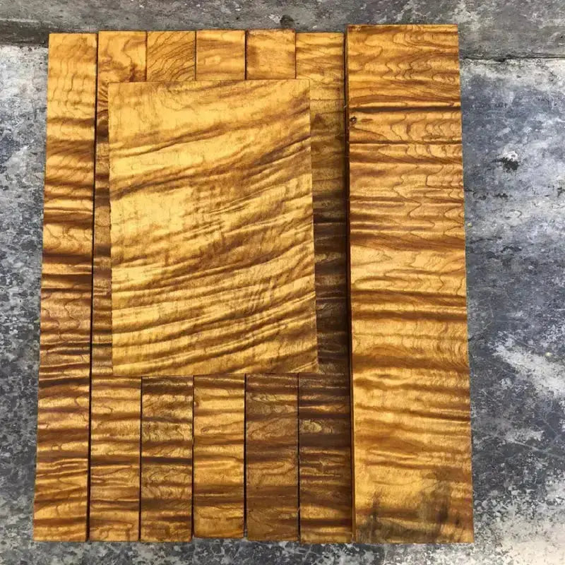 Varied Size Golden Silk Nanmu Wood Blanks – Rare Water Ripple Grain
